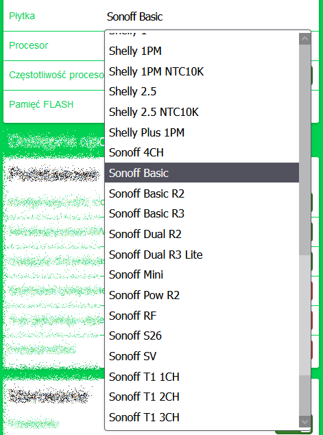 Ustawienia kompilacji - Płytka - wybór modułu gotowego, lub procesora ...